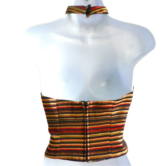 Cache | Tops | Vintage 9s Cache Metallic Stiped Halter Top Gold Lurex ...